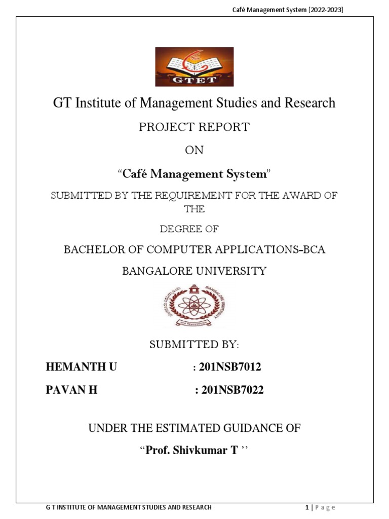 Cafe Management Report | PDF | Databases | Feasibility Study