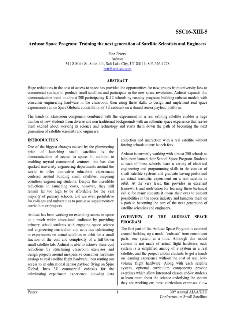 Ardusat Space Program - Training The Next Generation of Satellite ...