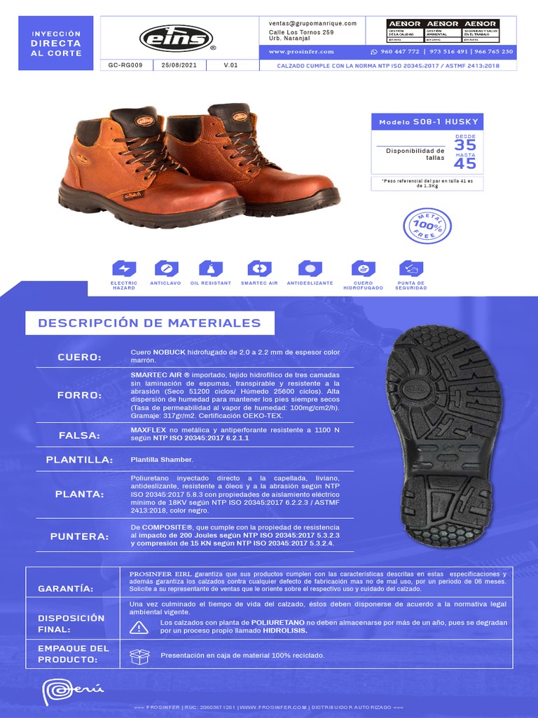 Zapato s08 1 Husky Eins Ficha Tecnica | PDF | Ciencias fisicas | Calzado