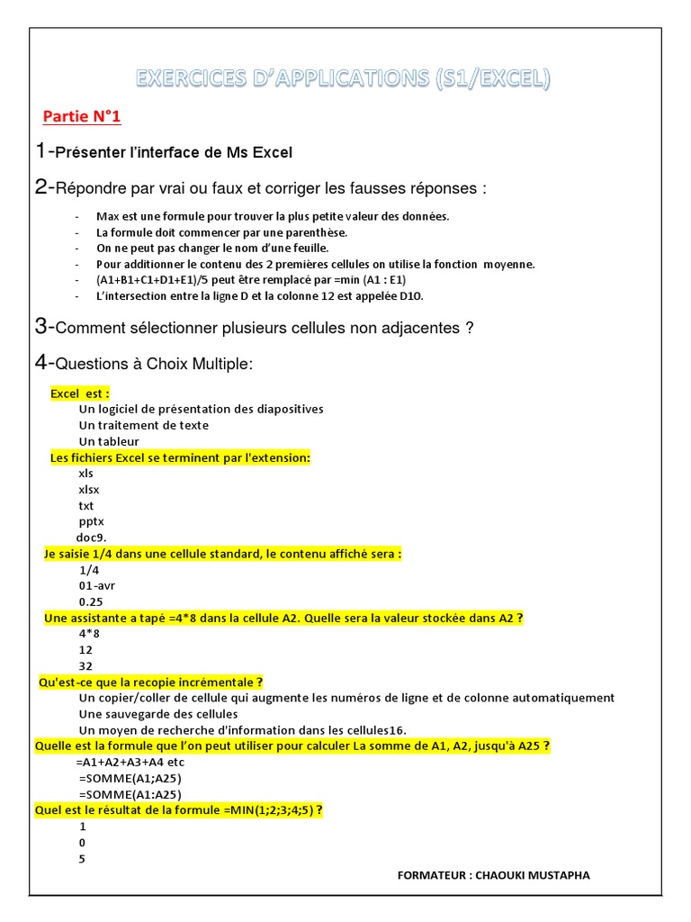 EXERCICES EXCEL (1) | PDF