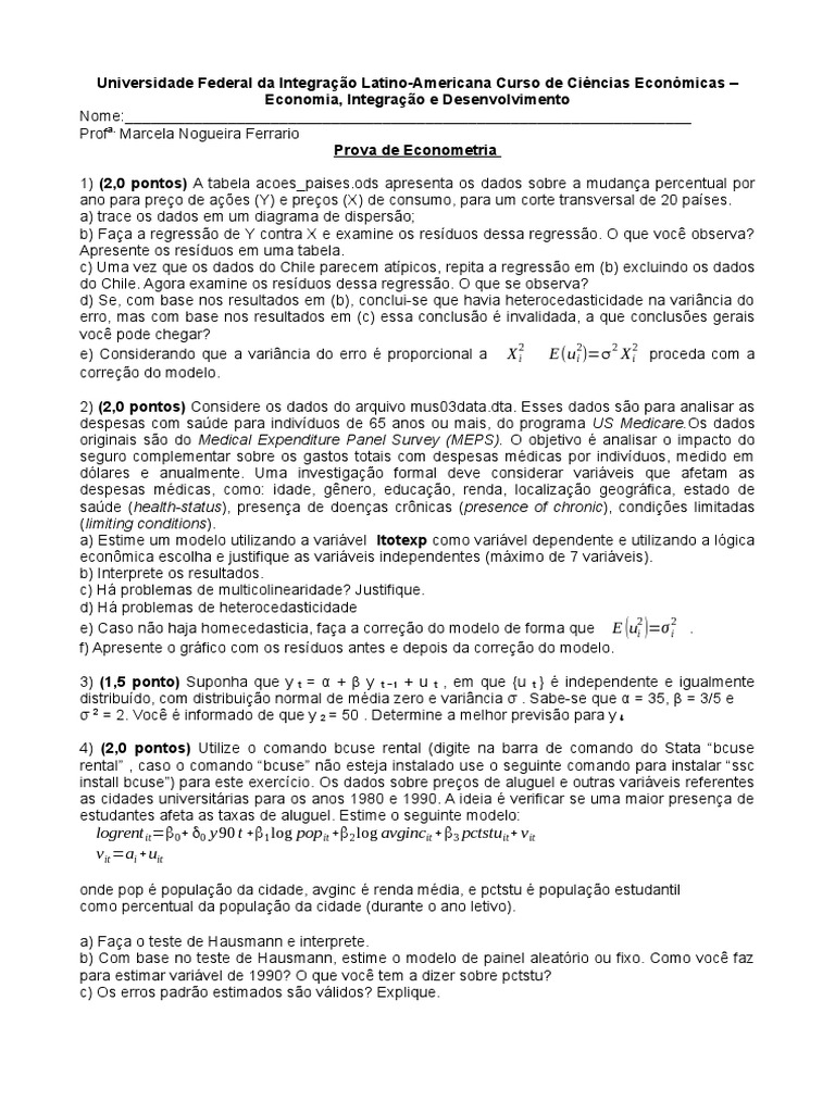 prova_econometria_2023 | PDF | Economia | Teoria Estatística