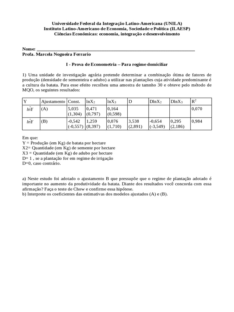 Econometria I | PDF | Economia | Agricultura