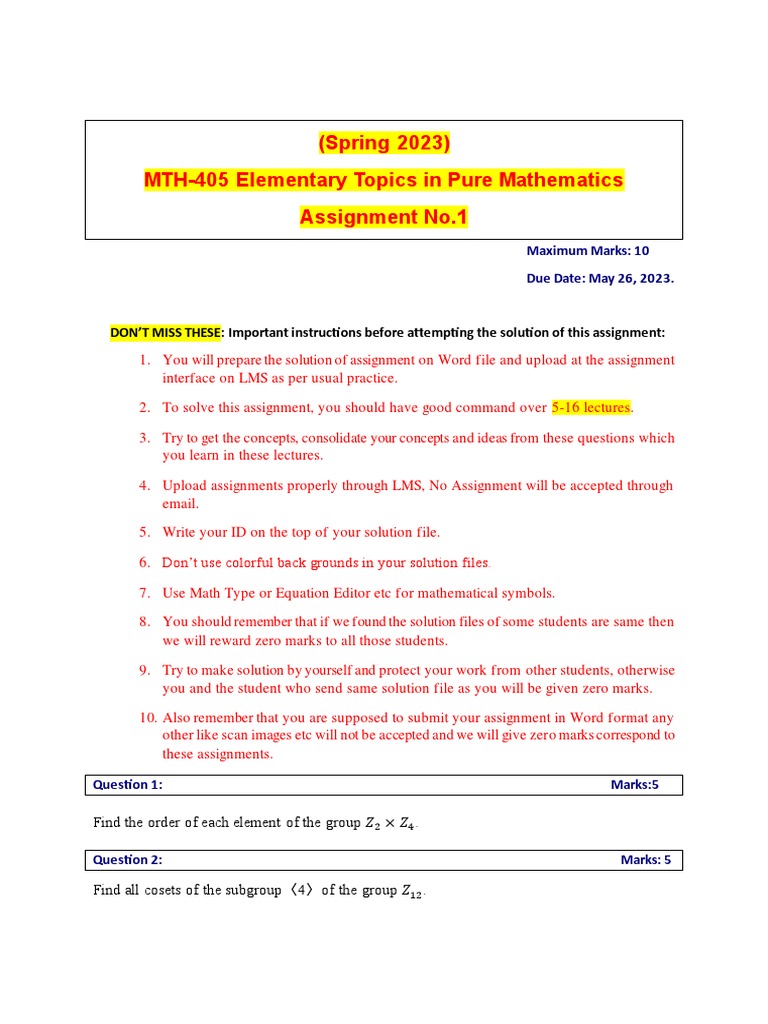 Spring 2023_MTH405_1 | PDF