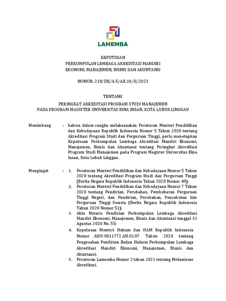 Akreditasi UNIVBI | PDF | Bisnis | Pengelolaan Keuangan & Uang