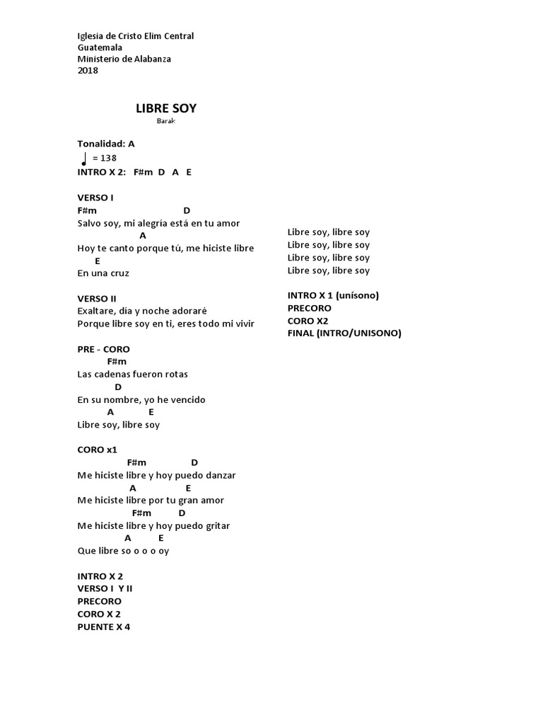 Libre Soy - Letra y Acordes Barak | PDF | Poesía