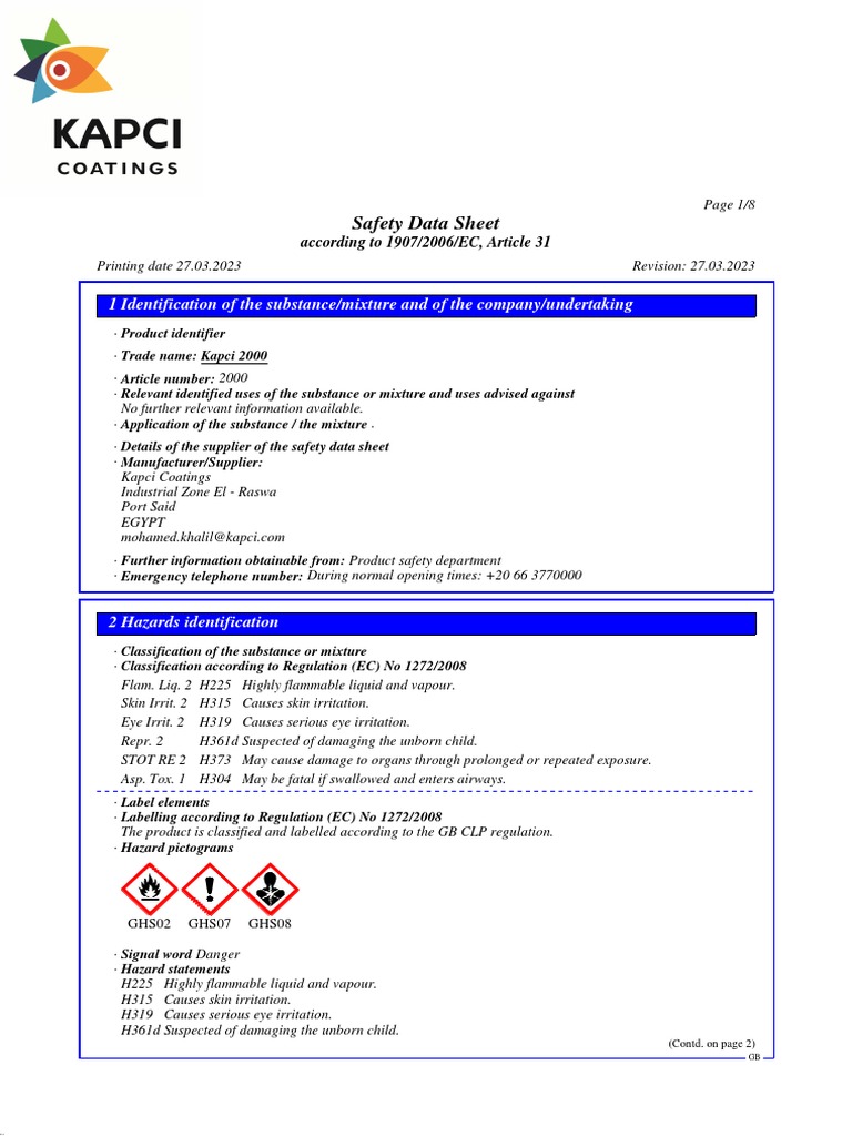 SDS Kapci 200230 GB | PDF | Dangerous Goods | Toxicity