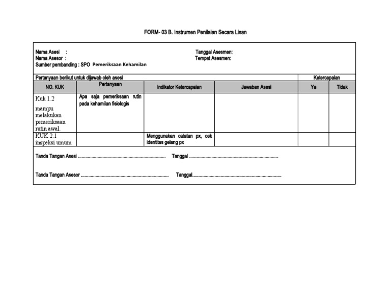 FORM-03 B (Instrumen Penilaian Lisan) | PDF
