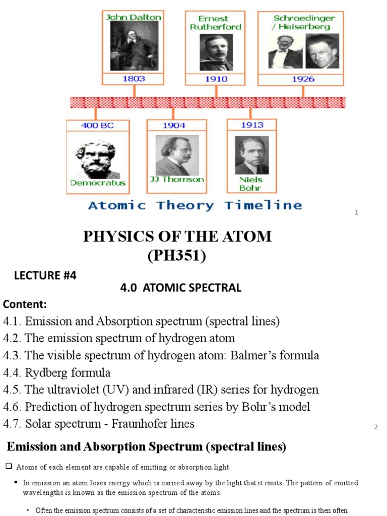 Lecture # 4 Atomic Spectral | PDF