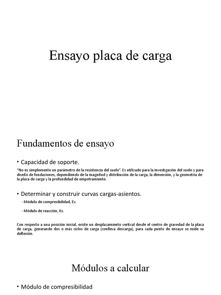 Ensayo de Carga con Placa: Métodos y Resultados | PDF | Medición ...