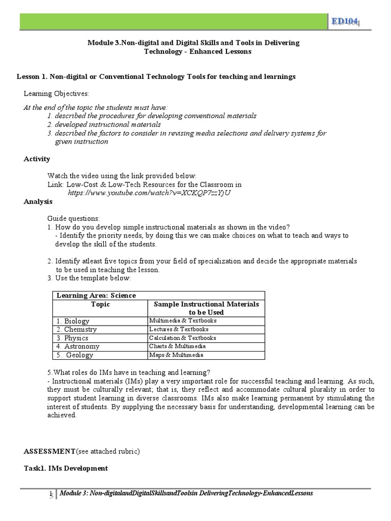 Non-Digital Tools for Instructional Design | PDF | Learning | Multimedia