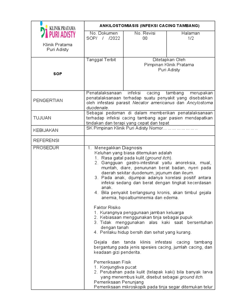 Ankilostomiasis (Infeksi Cacing Tambang) | PDF