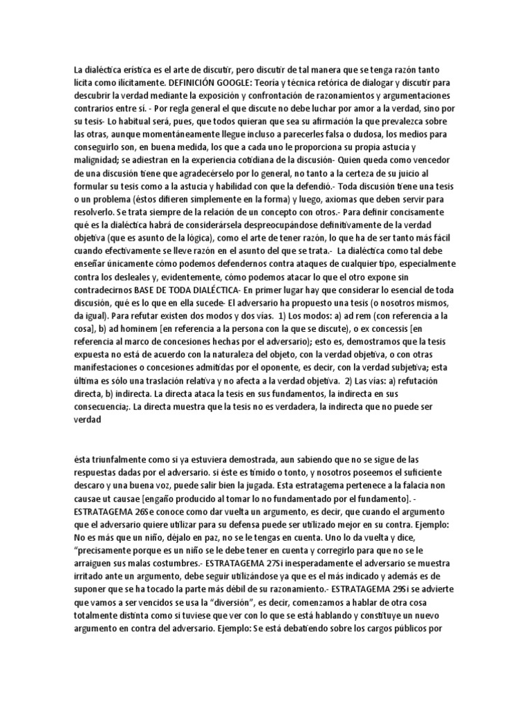 Dialéctica Erística: Arte de Discutir | PDF