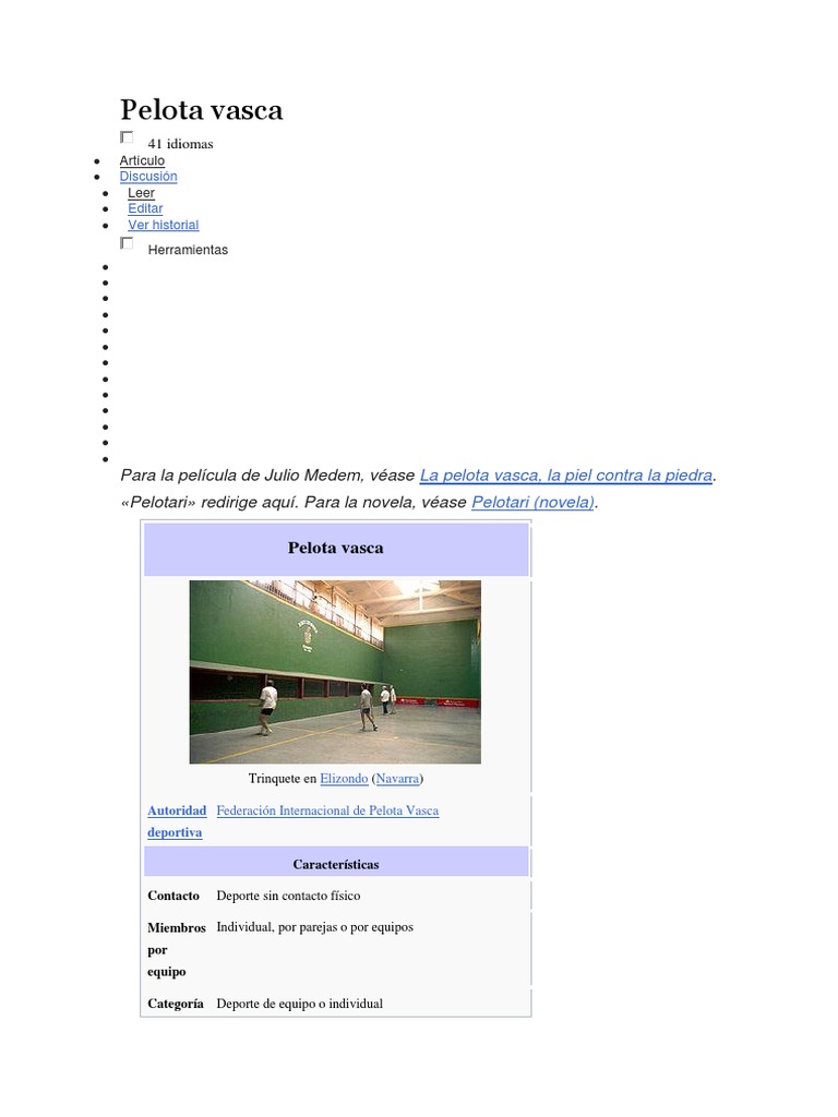 Pelota Vasca | PDF | Juegos de pelota | Deportes de verano