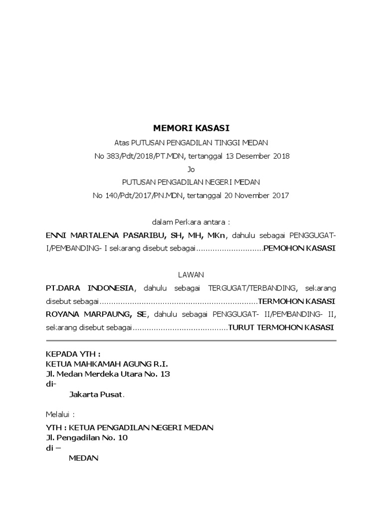 4.Memori_Kasasi(_Pemohon_Kasasi__Enny_Martalena_Pasaribu) | PDF