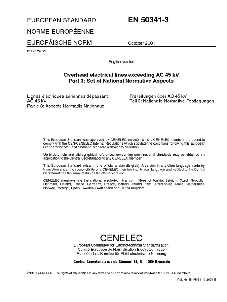 EN 50341-3 (2001) Tpe (Linhas Aéreas Maior 45 KV) | Download Free PDF ...