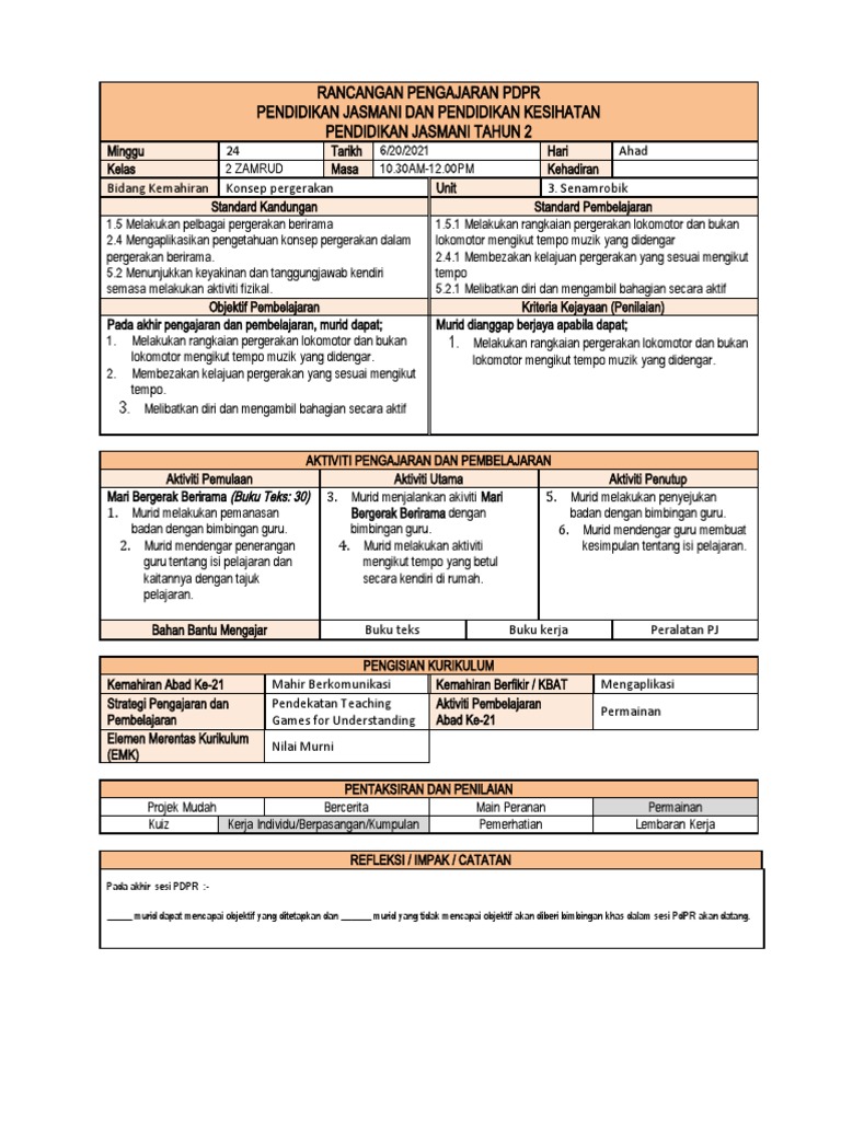 RPH PJPK PDPR Tahun 2 | PDF