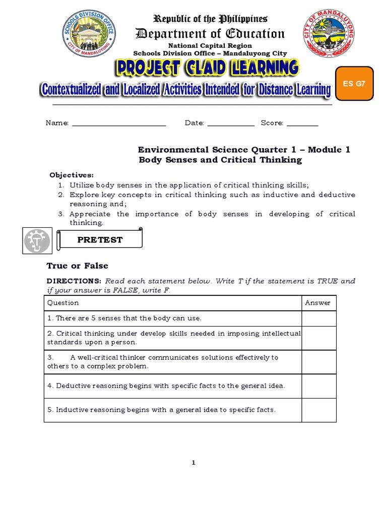Environmental Science Q1 M1 | PDF | Critical Thinking | Thought