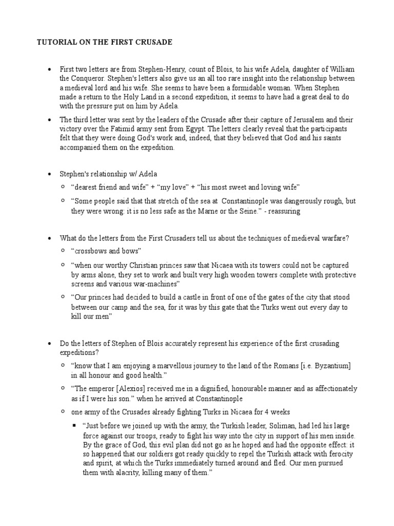 Tutorial Notes On The Crusades | PDF