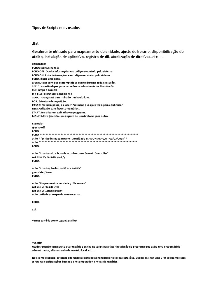 Tipos de Scripts Mais Usados | PDF