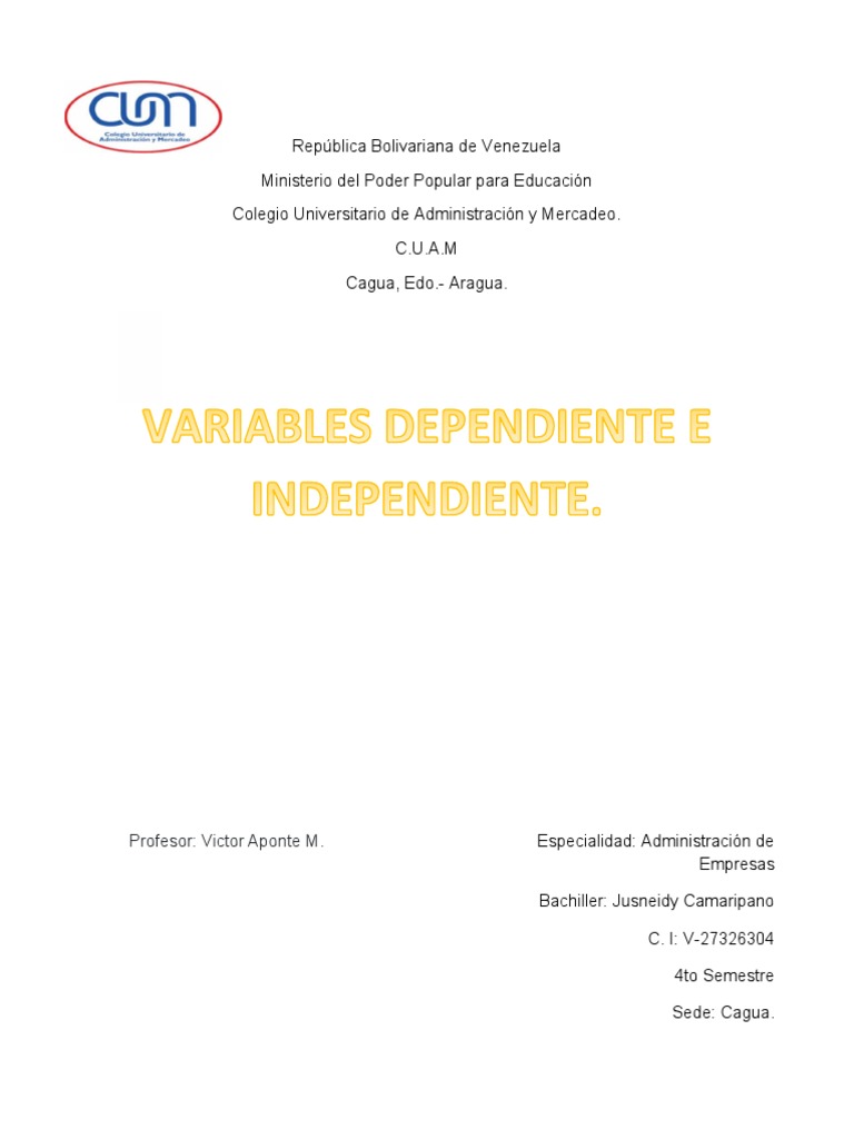 Variables Dependiente E Independiente Pdf Pdf Comportamiento
