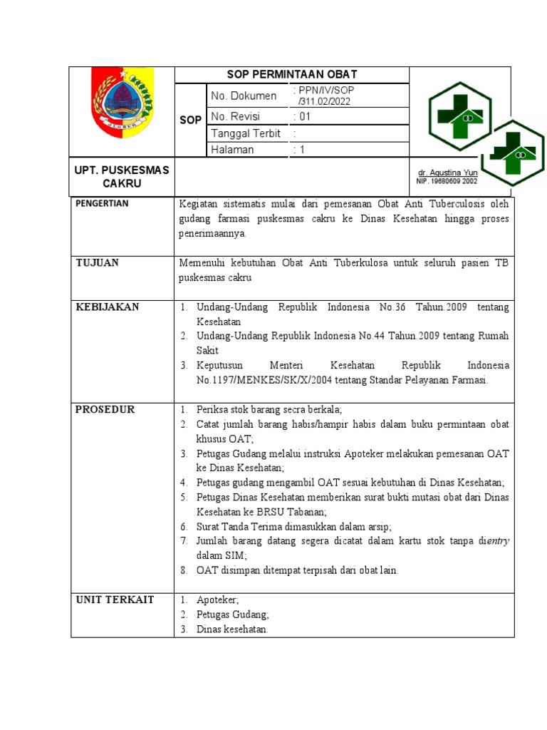 SOP PERMINTAAN OBAT | PDF