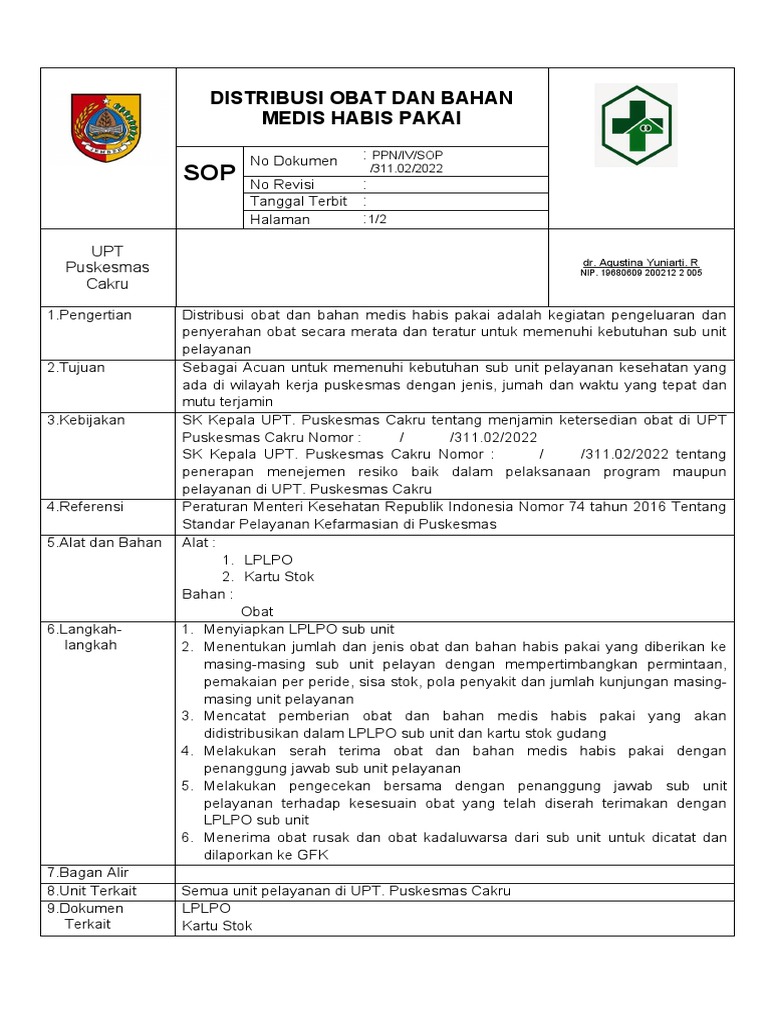 SOP Distribusi Obat Dan Bahan Medis Habis Pakai | PDF