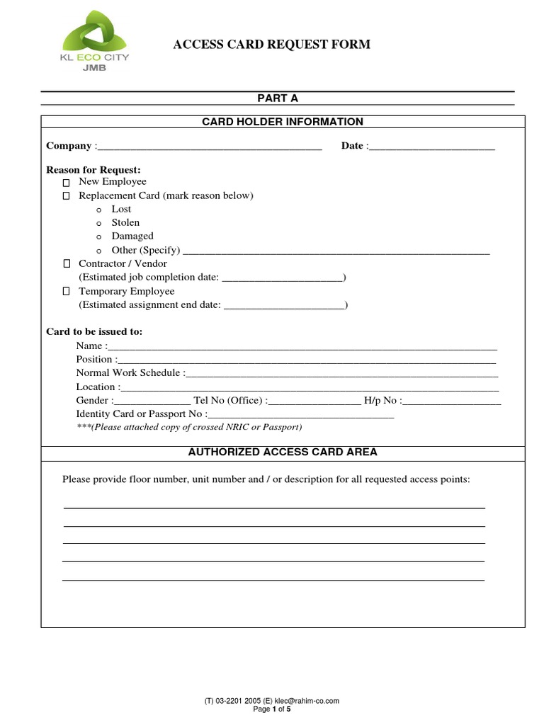 Access Card Form | PDF