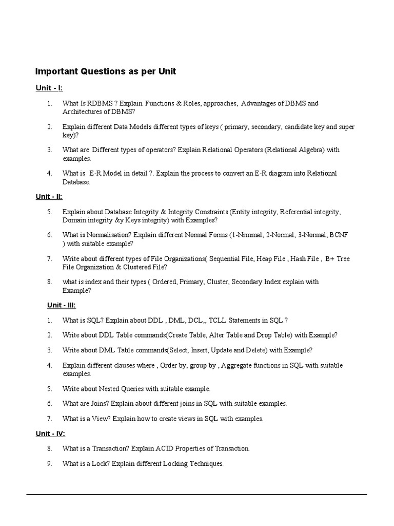 Import Questions Rdbms | PDF | Relational Database | Databases Import Questions Rdbms | PDF | Relational Database | Databases