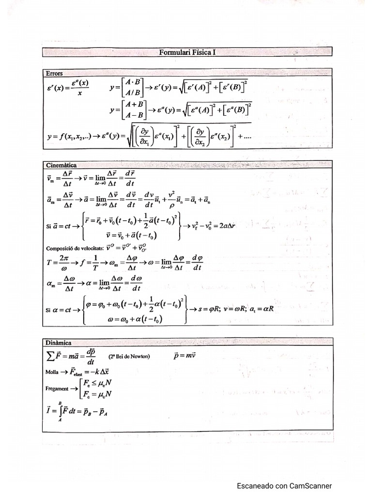formulari fisica 1 | PDF
