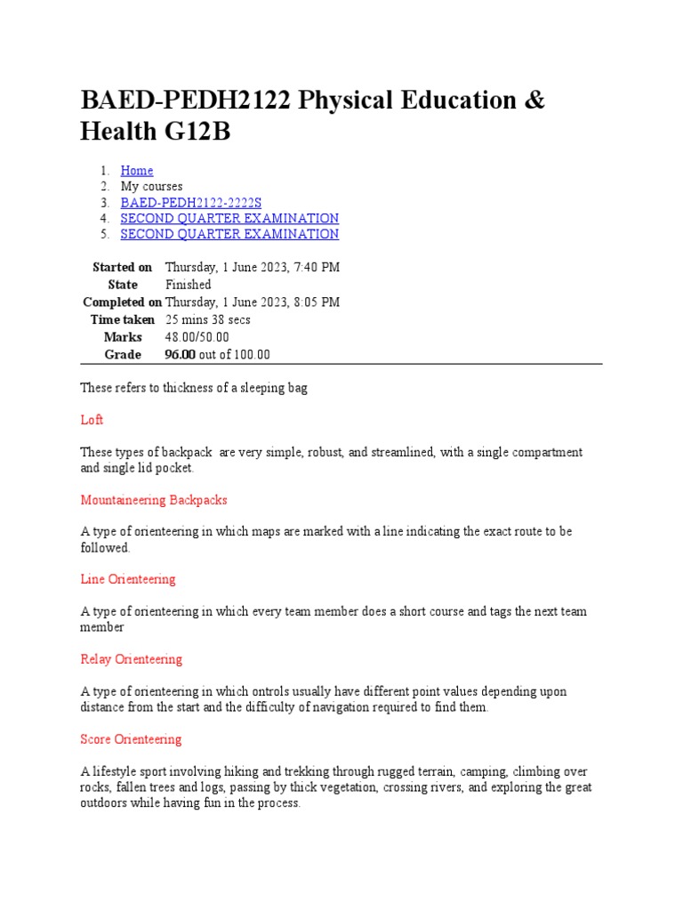 Pe2 Exam 50 Over 50 | PDF | Hiking | Outdoor Recreation