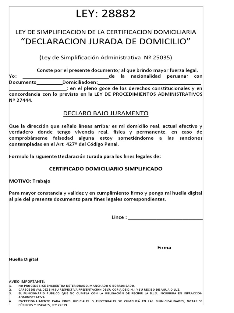 Declaracion Jurada de Domicilio | PDF Declaracion Jurada de Domicilio | PDF