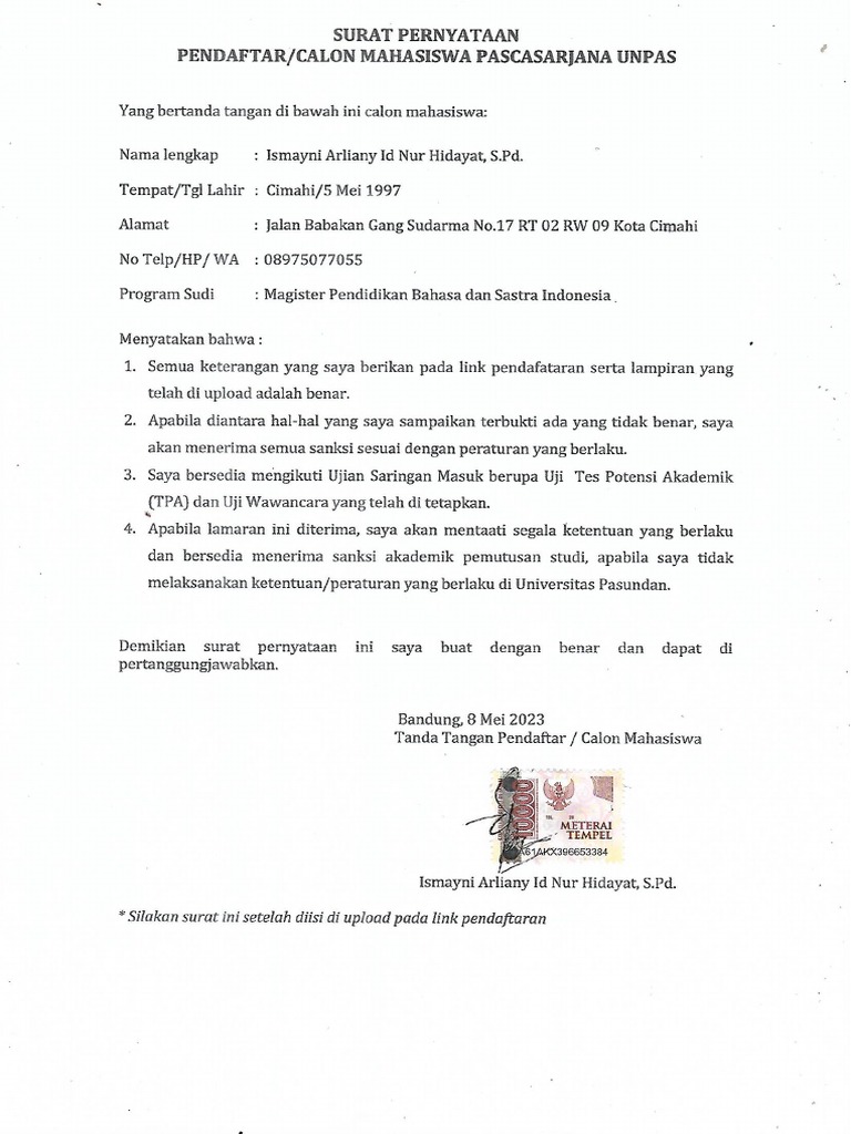 Surat Pernyataan PMB | PDF