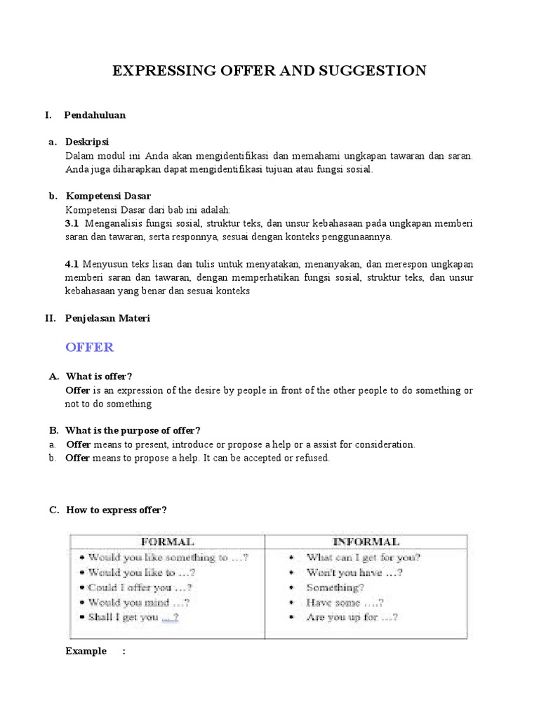 Expressing Offer and Suggestion | PDF
