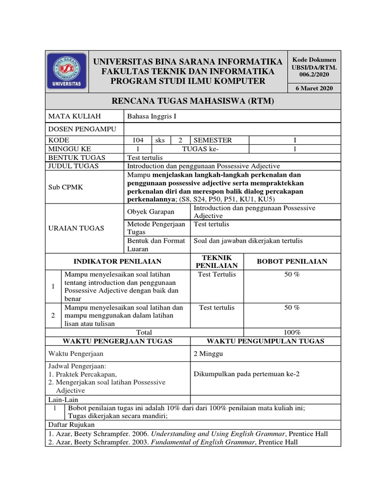 Rencana Tugas Bahasa Inggris | PDF