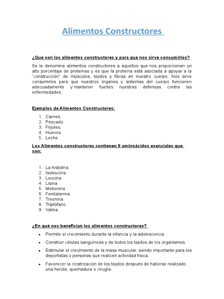 Alimentos Constructores - Energeticos | PDF