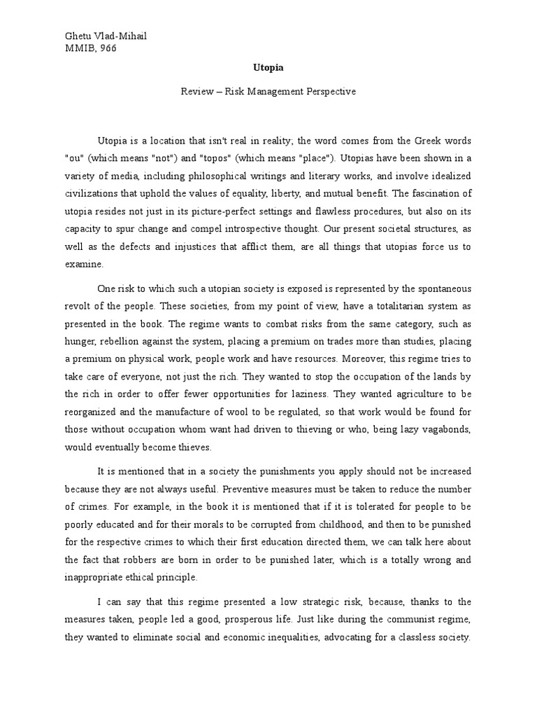 Review - Utopia - Ghetu Vlad-Mihail, MMIB, 966 | PDF
