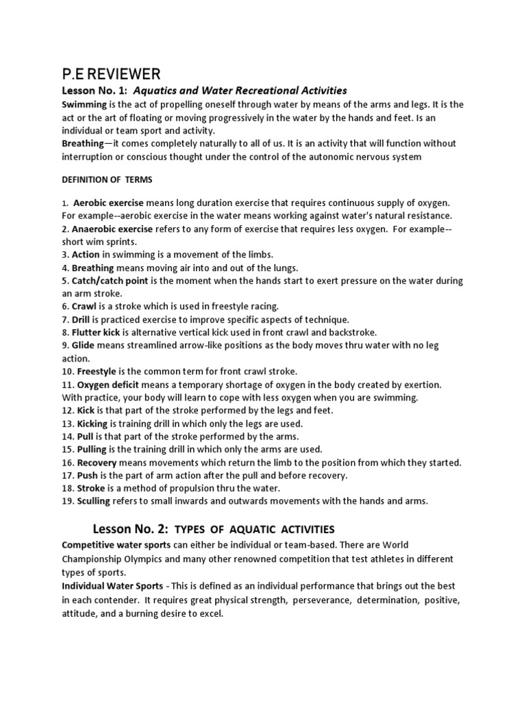 PE-REVIEWER GRADE 12 3RD QUARTER | PDF | Snorkeling | Scuba Diving