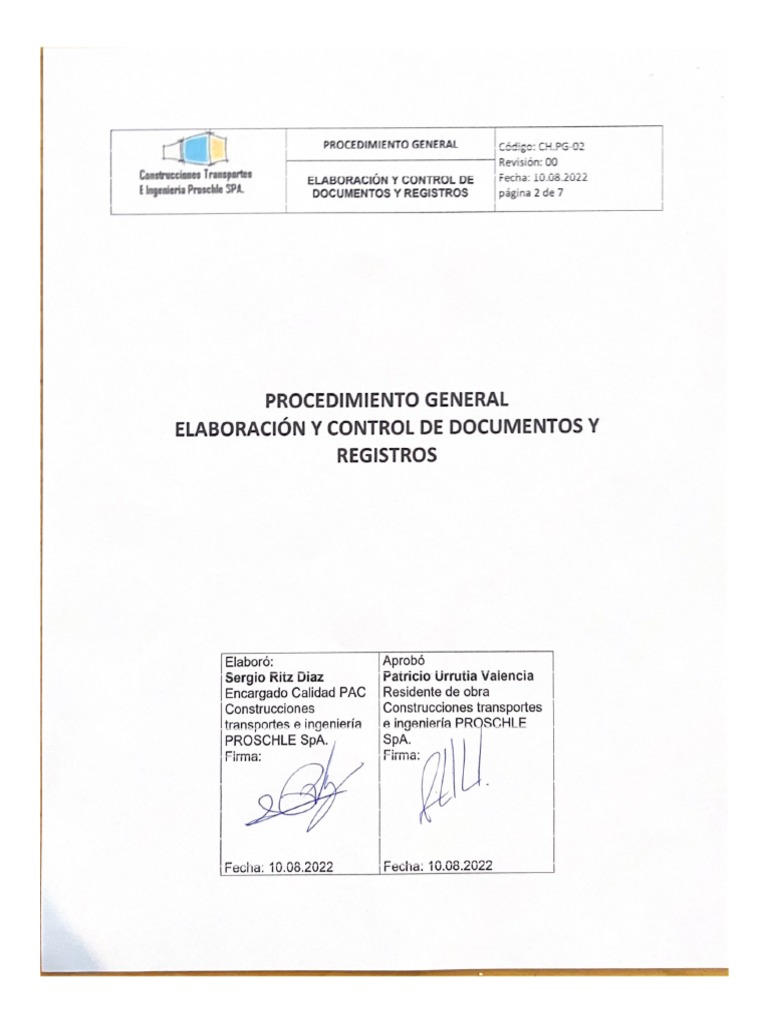 CH - PG-02 Elaboración y Control de Documentos y Registros | PDF