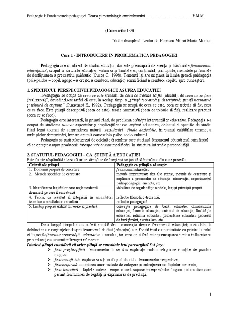 Pedagogie I - C1-C3 | PDF