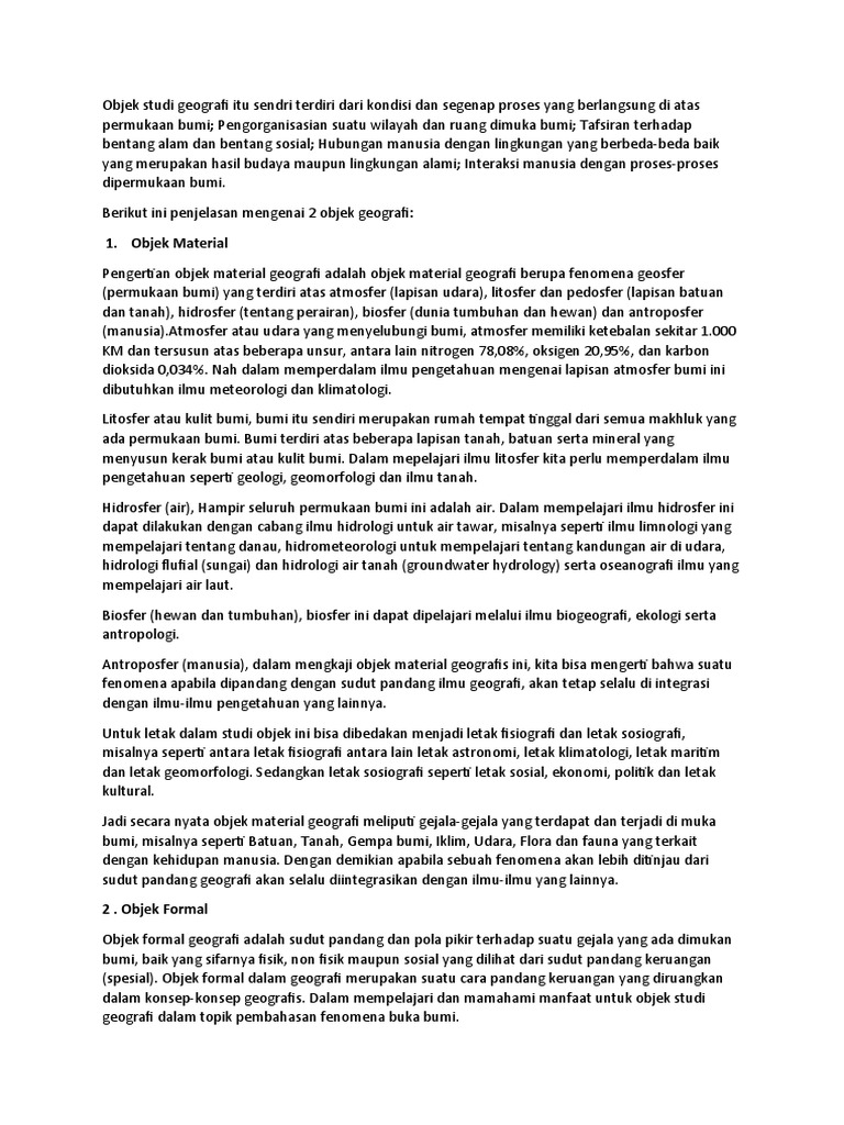 Objek Formal & Material Geografi | PDF