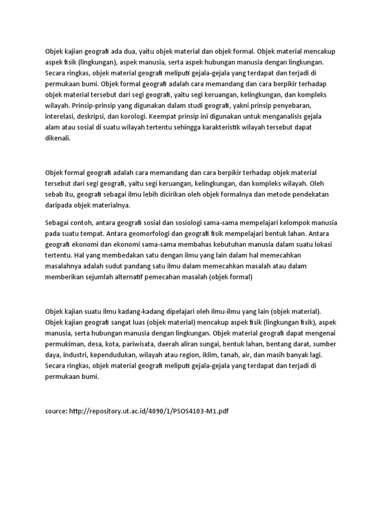 Objek Formal Dan Objek Material Geografi - Arin | PDF