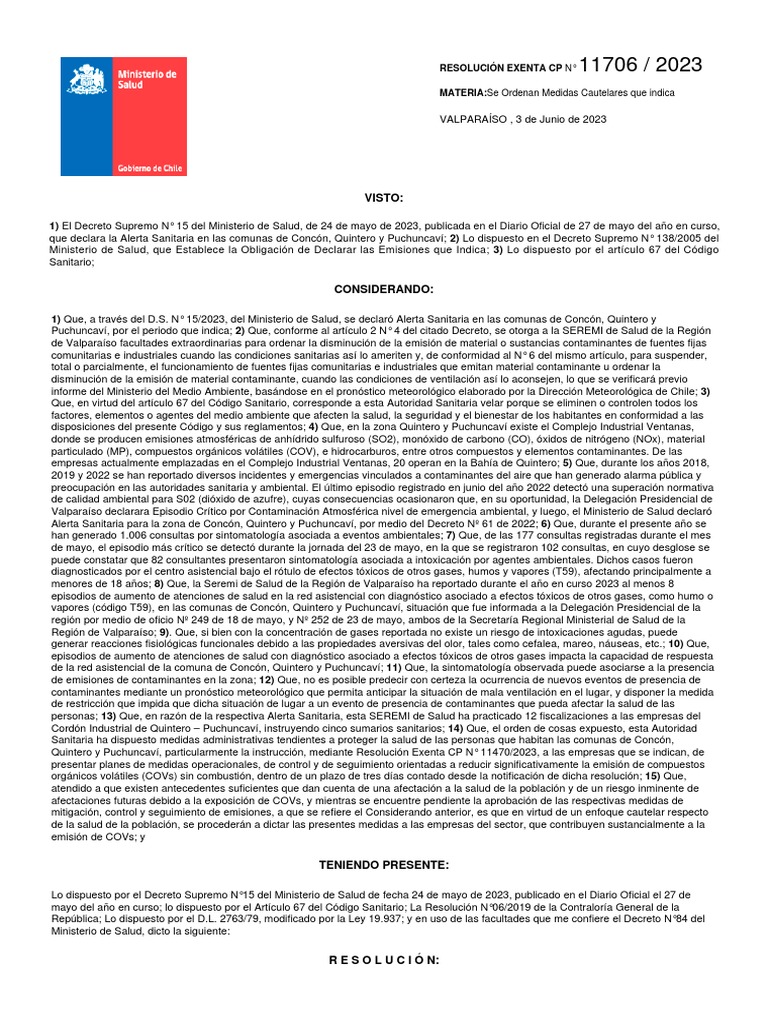 Resoluci Ã N | PDF | Dióxido de azufre | Contaminación