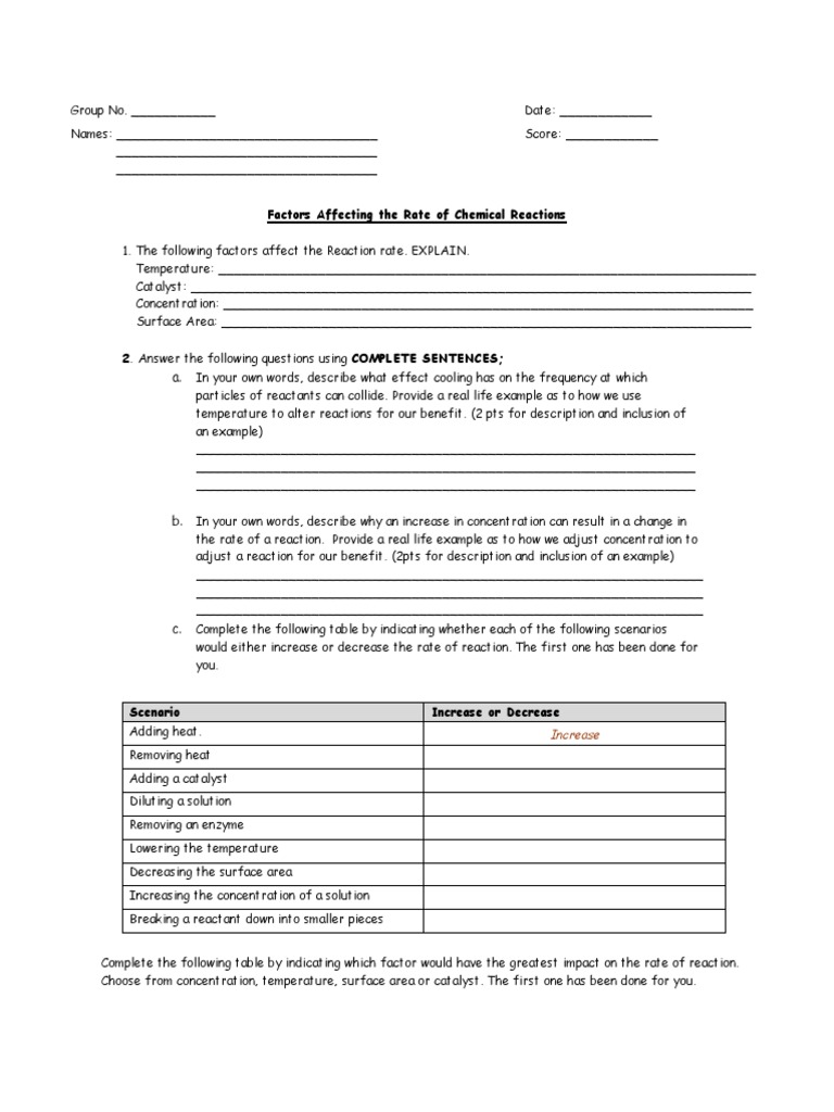 Factors Affecting The Reaction Rate | PDF | Reaction Rate | Chemical ...