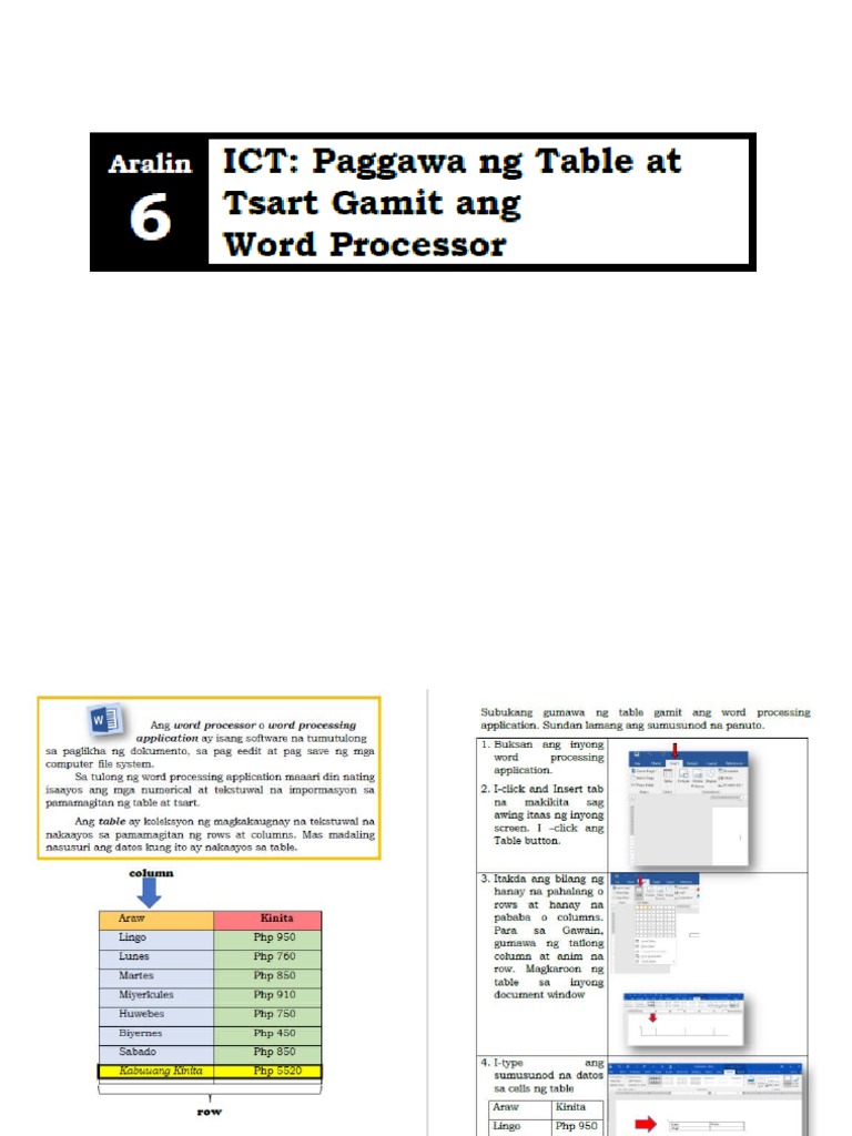 EPP4 - Q1-ICT-Modyul 6-Paggawa NG Table at Tsart Gamit Ang Word ...