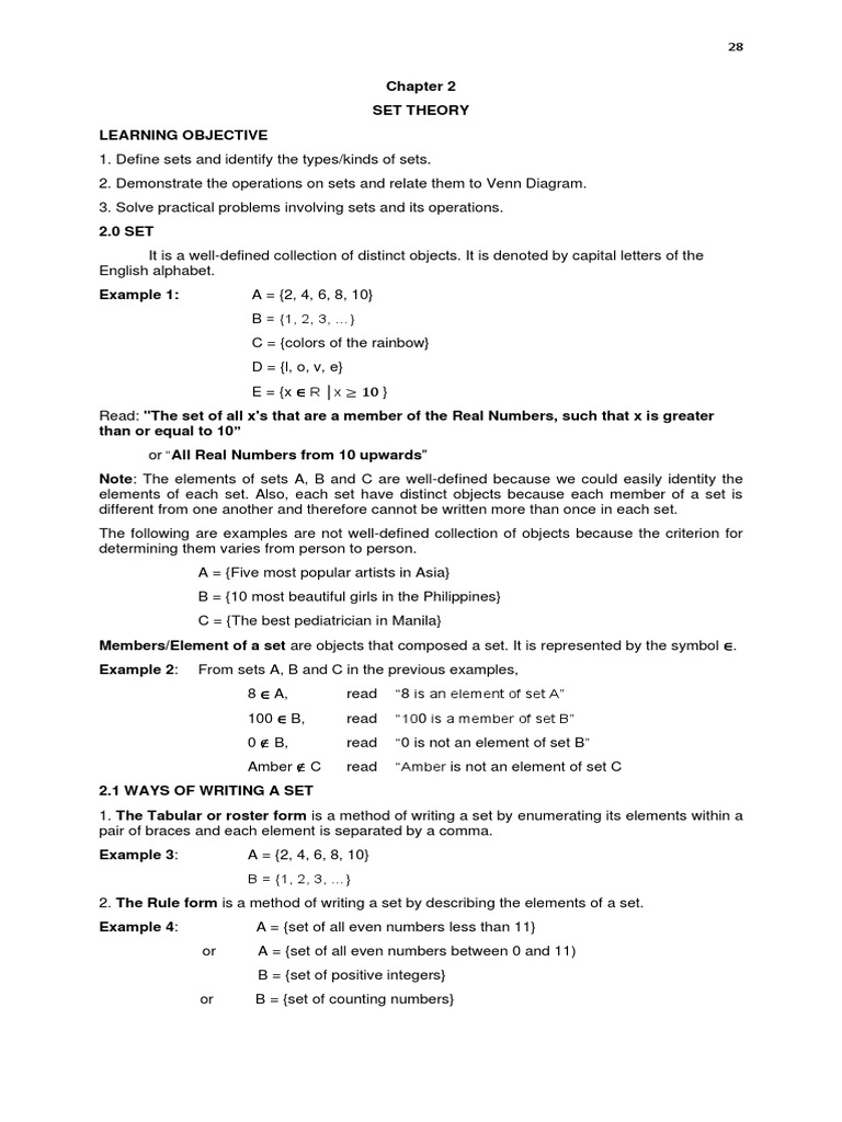 Chapter 2 SET THEORY | Download Free PDF | Set (Mathematics) | Integer