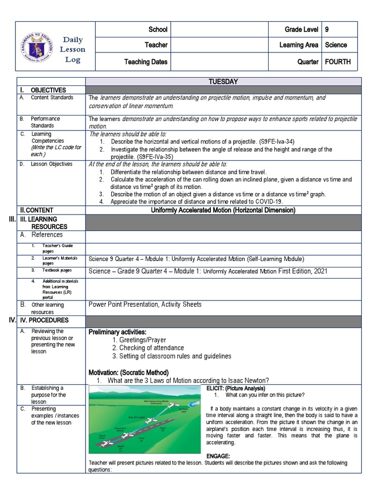 COT2 - SCIENCE 9 2021 2022 Q4 UAM Horizontal Dimension | PDF | Velocity ...