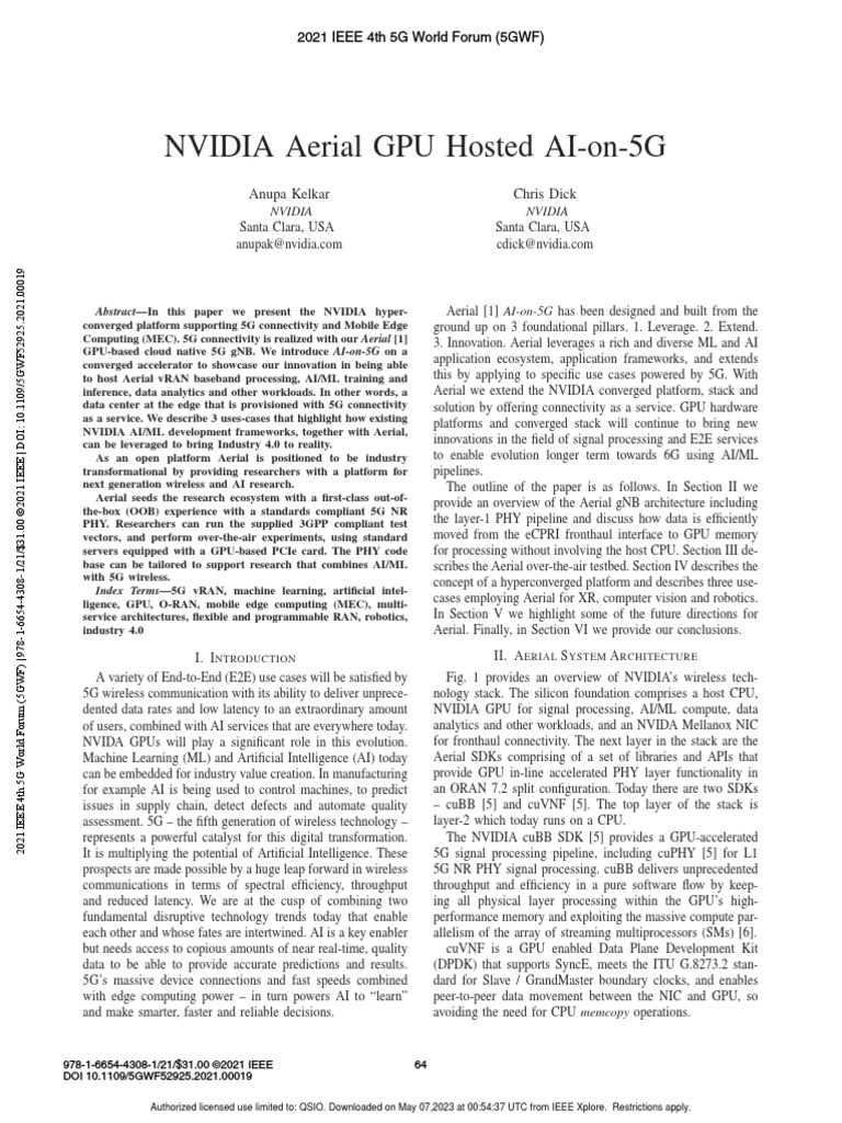 NVIDIA Aerial GPU Hosted AI-on-5G | PDF | Graphics Processing Unit | Network Interface Controller