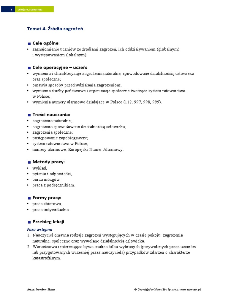 Scenariusz Lekcji Temat 4 | PDF