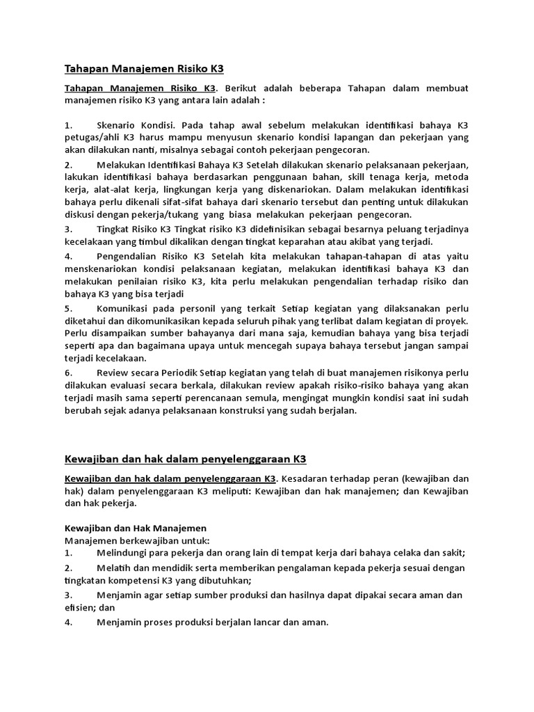 Tahapan Manajemen Risiko K3 | PDF