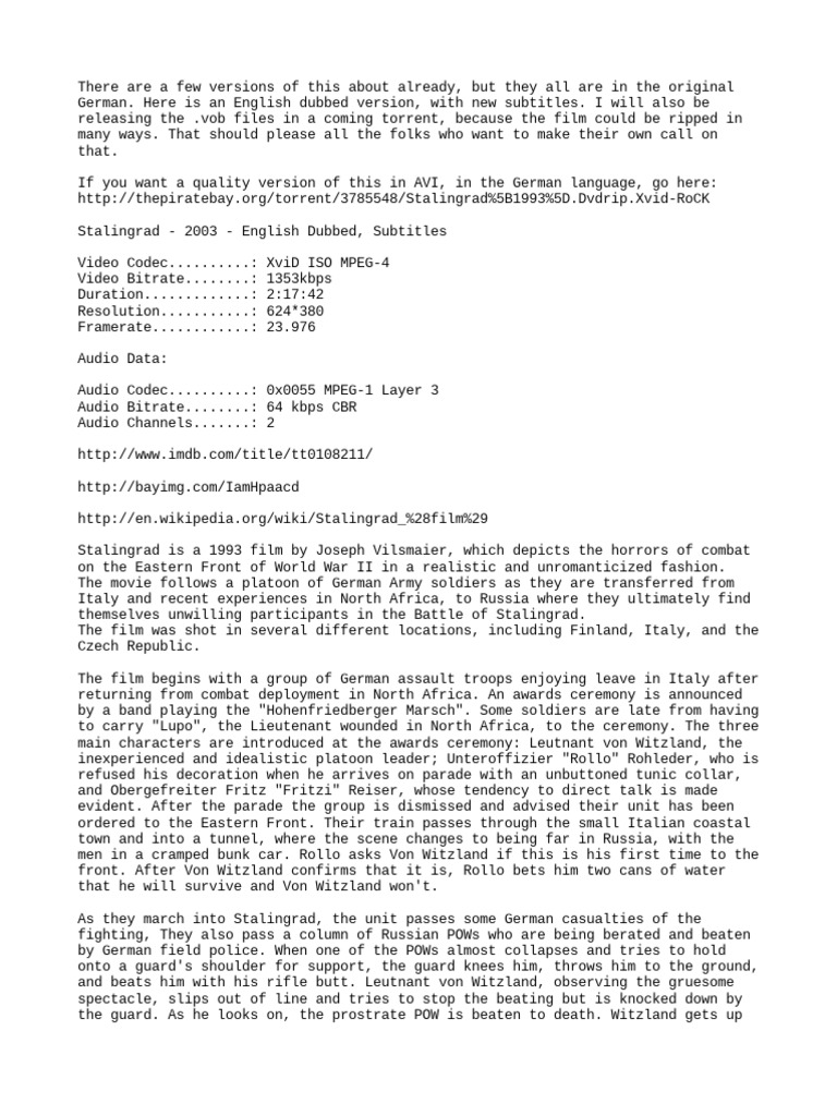 Stalingrad - 2003 - English Dubbed, Subtitles | PDF